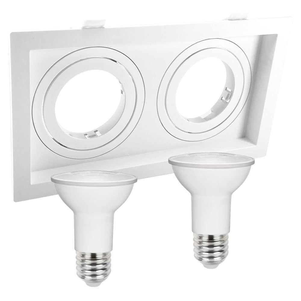 Spot Duplo Embutir Quadrado Recuado Par20 Branco + Led Stella 5,5w 2700k | MadeiraMadeira