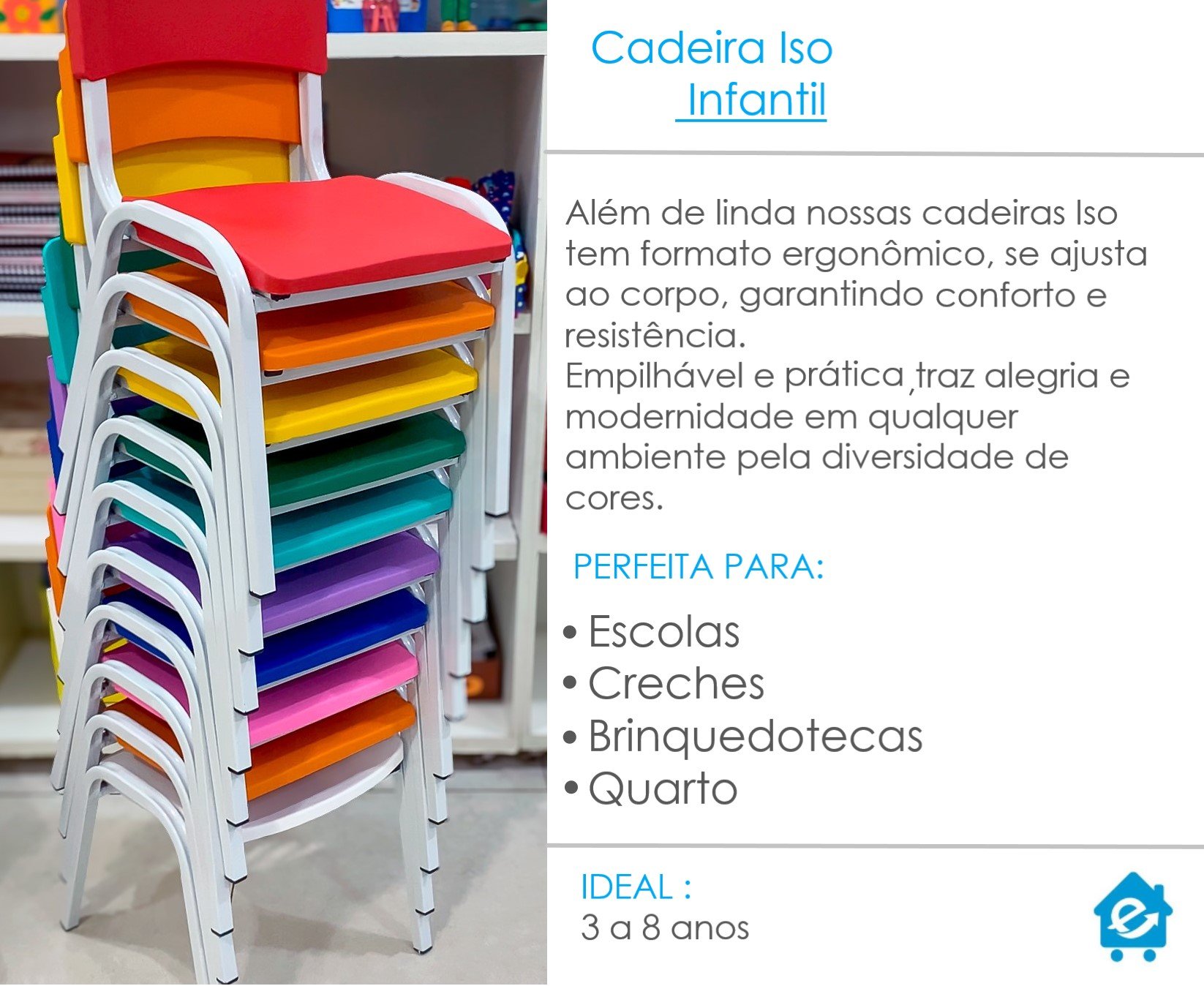 Kit 2 Cadeiras Infantil Iso Verde Brinquedoteca Escolas Ecomhome ...