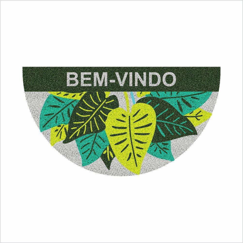 TAPETE CAPACHO BEM VINDO, FORMATO MEIA LUA COM PLANTAS. | MadeiraMadeira