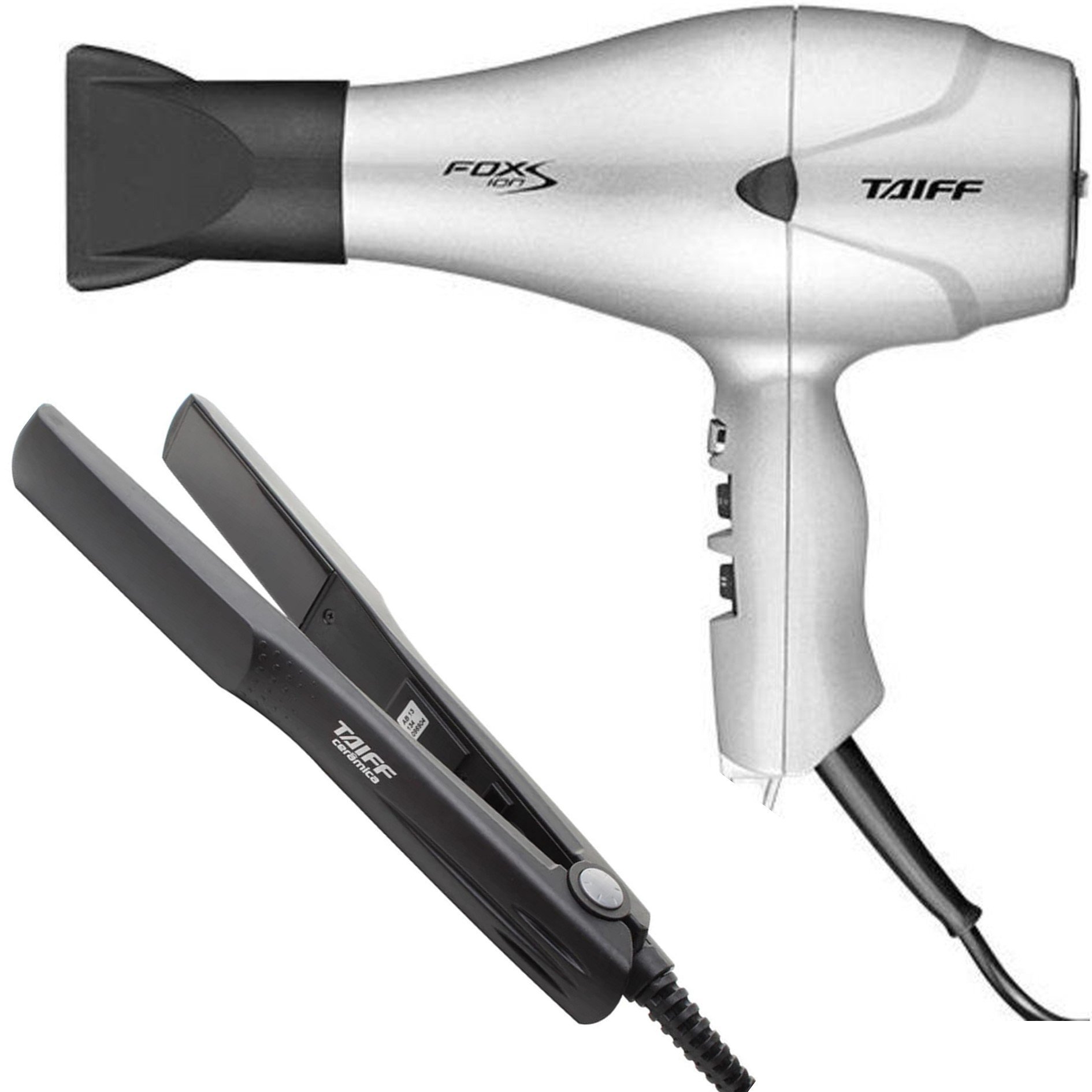 KIT TAIFF - SECADOR PROFISSIONAL FOX ION S PRATA 2100W 220V + PRANCHA ...