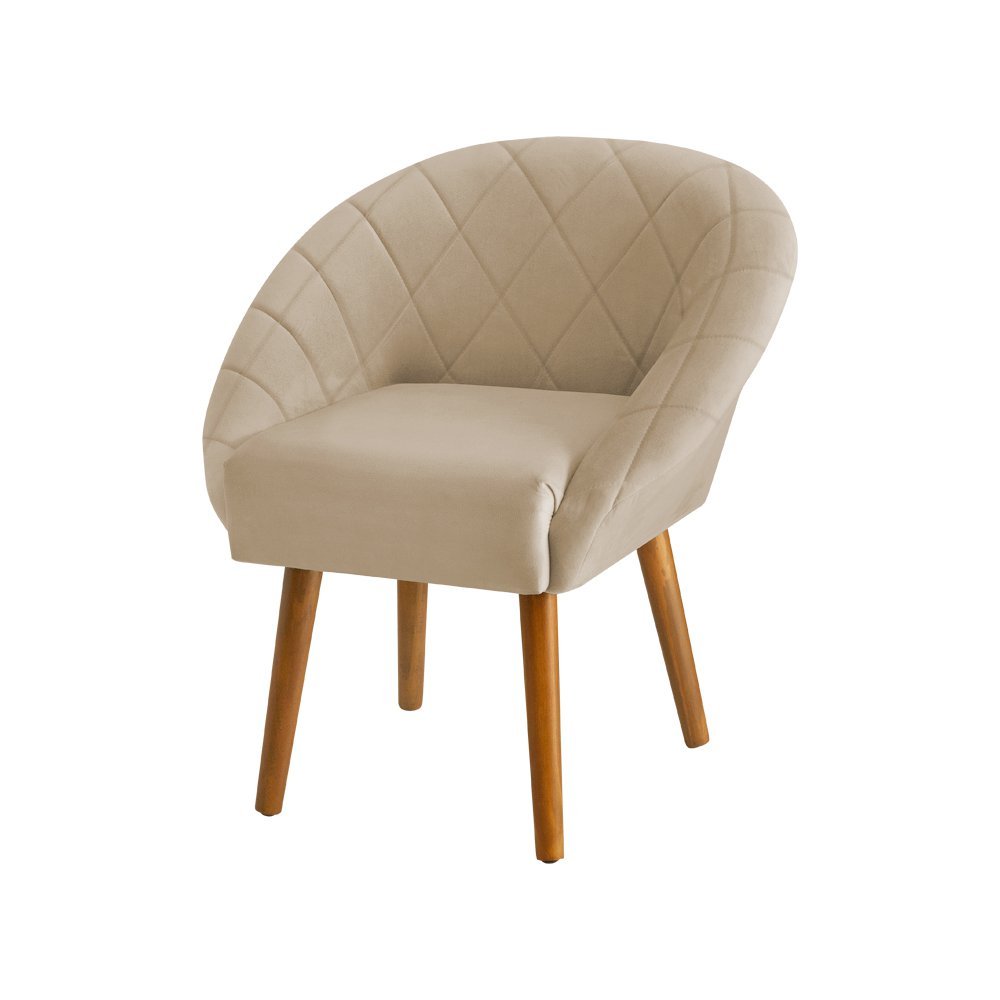 Poltrona Retrô Sofia Pé Palito em Madeira Veludo Bege | MadeiraMadeira