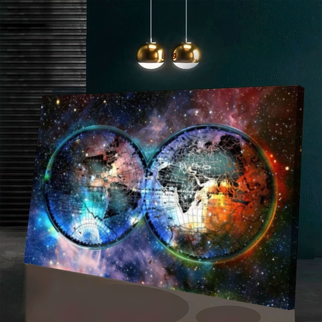 Quadro Mapa Do Mundo Moderno:60x40 cm/DOURADA | MadeiraMadeira