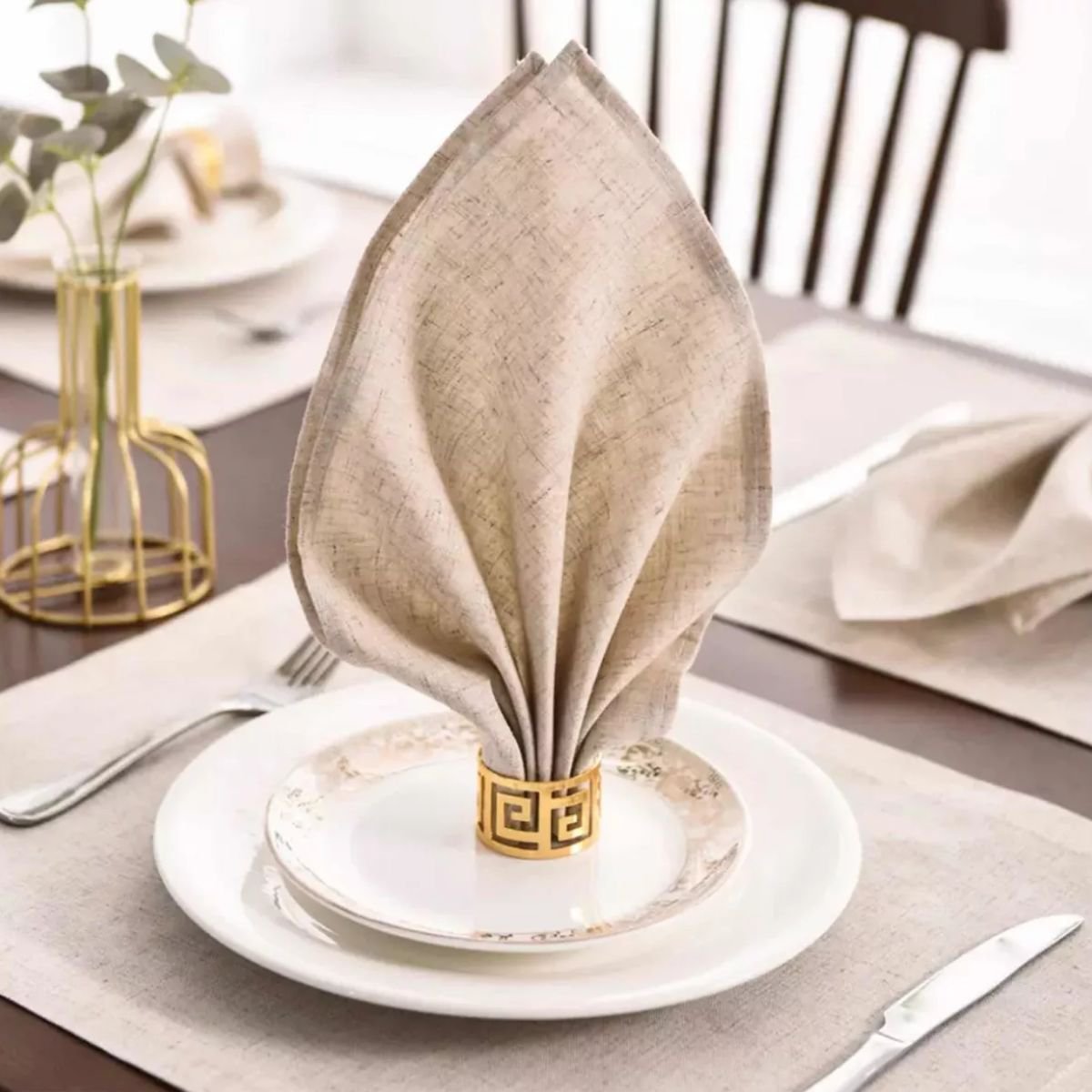 Conjunto Argola Porta Guardanapo Metal 6 Peças Mesa Posta:Liso/Dourado ...