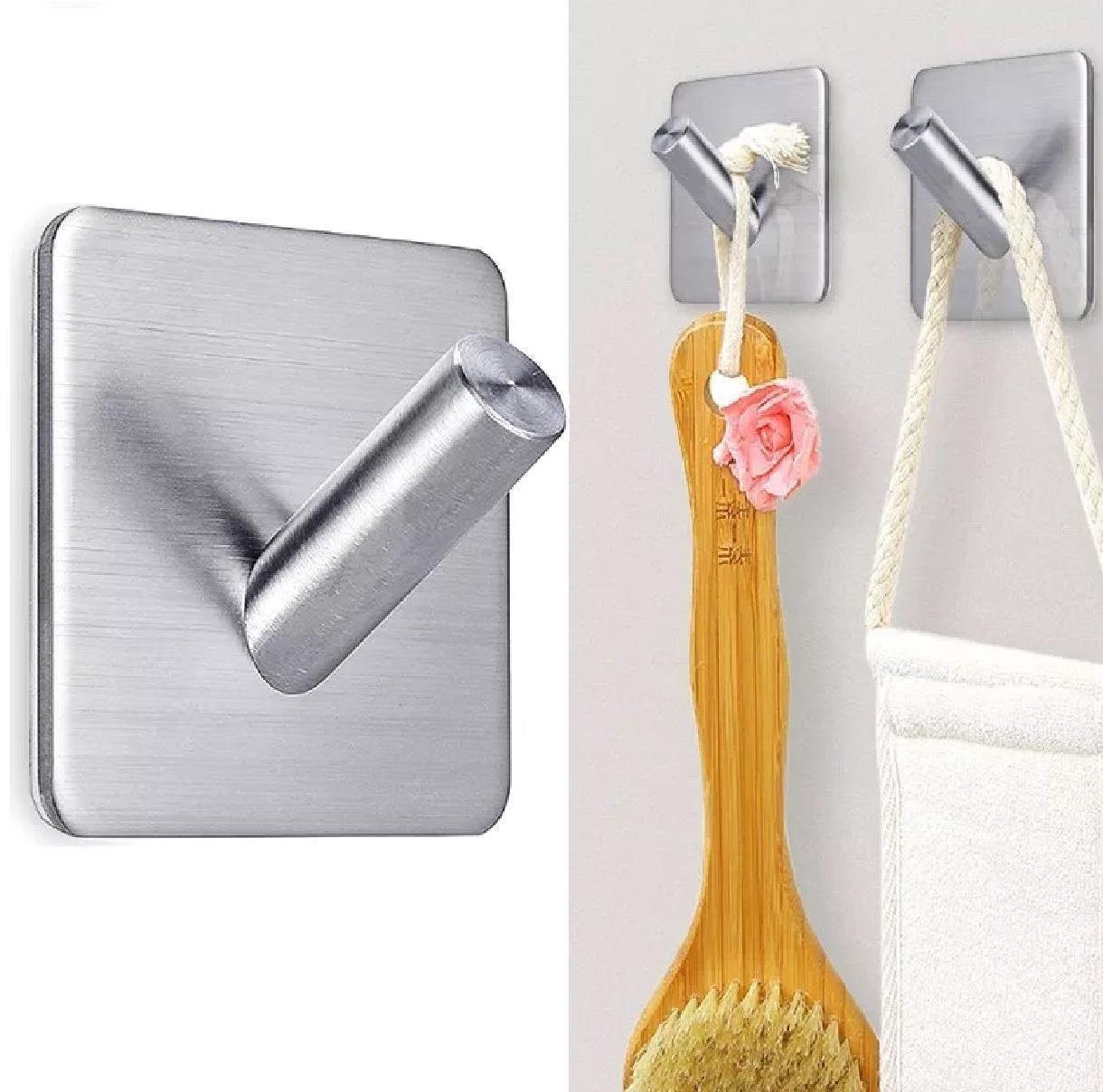Kit 2 Cabides Gancho Adesivo de Parede Aço Inox Cromado | MadeiraMadeira