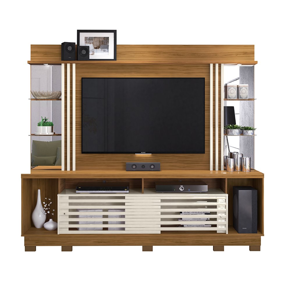 Home Theater Ripado Madeira para TV 55" LED e Pés Naturale/ Off White ...