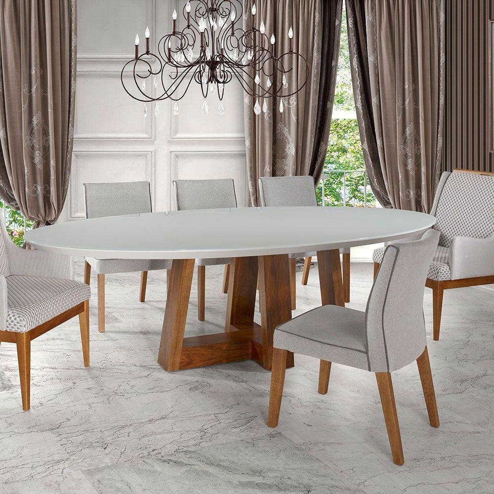 Mesa De Jantar Egg Tampo Oval Vidro Verniz Imbuia Natural MadeiraMadeira Mesa De Jantar Egg Tampo Oval Vidro Verniz Imbuia Natural MadeiraMadeira