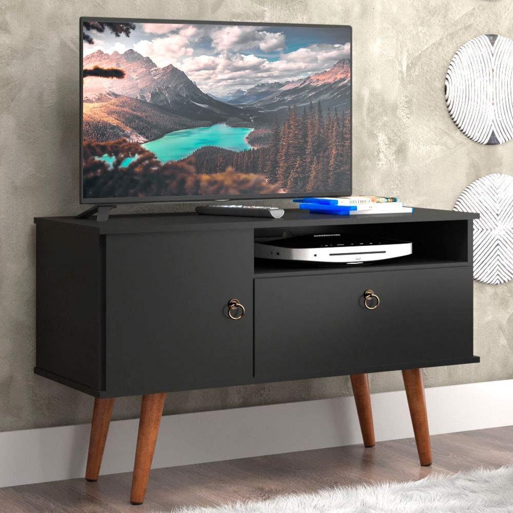 Rack para Sala Retro Yan Preto Acetinado Patrimar | MadeiraMadeira