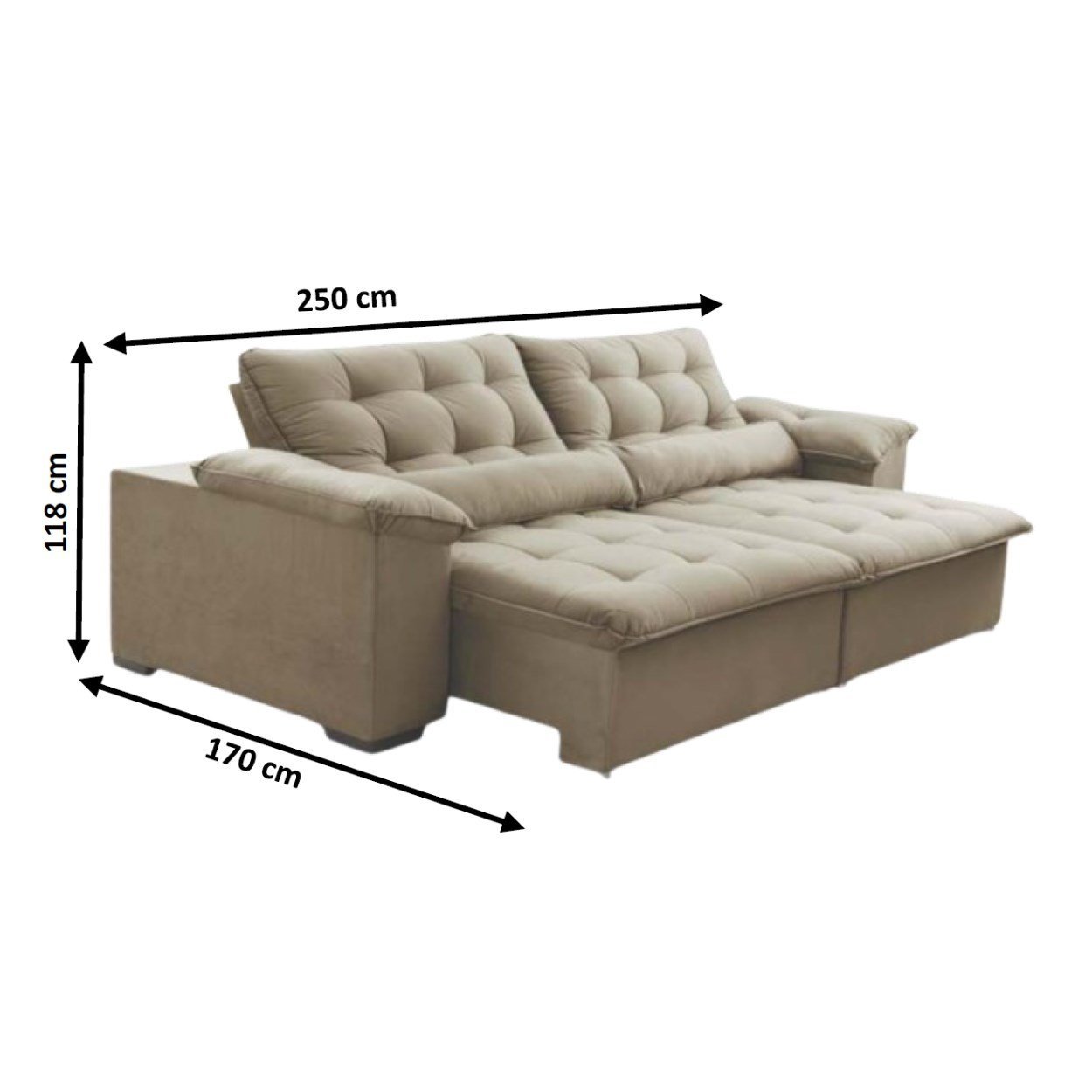 Estofado Montreal 2,50Mt Olm Veludo Bege 09 | MadeiraMadeira