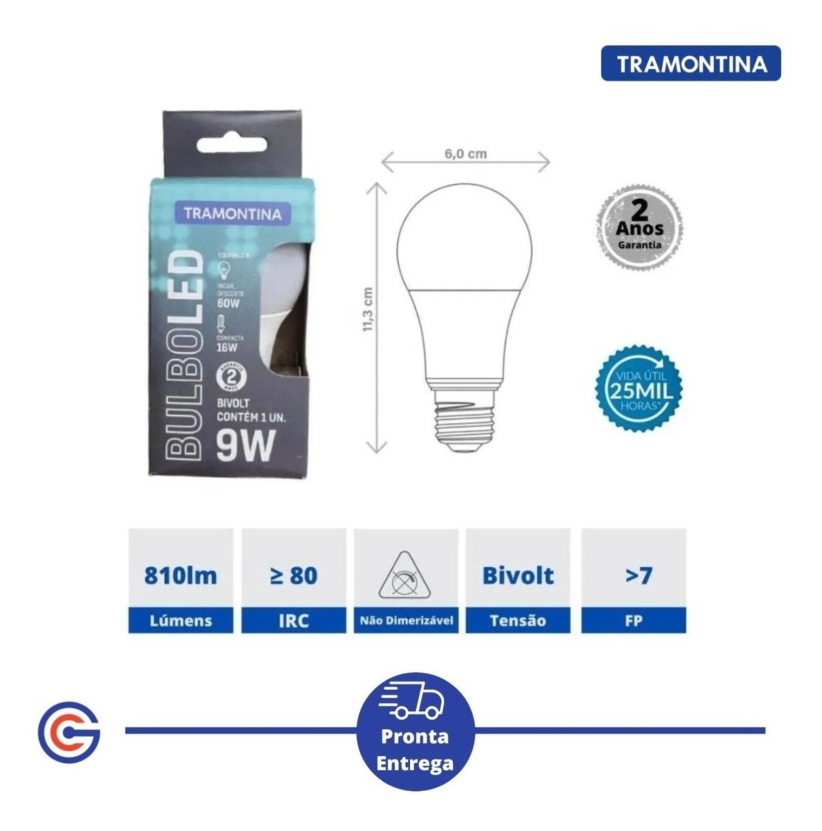Kit 10 Lâmpada Led 9w Bulbo E27 6500k Branco Frio Tramontina | MadeiraMadeira
