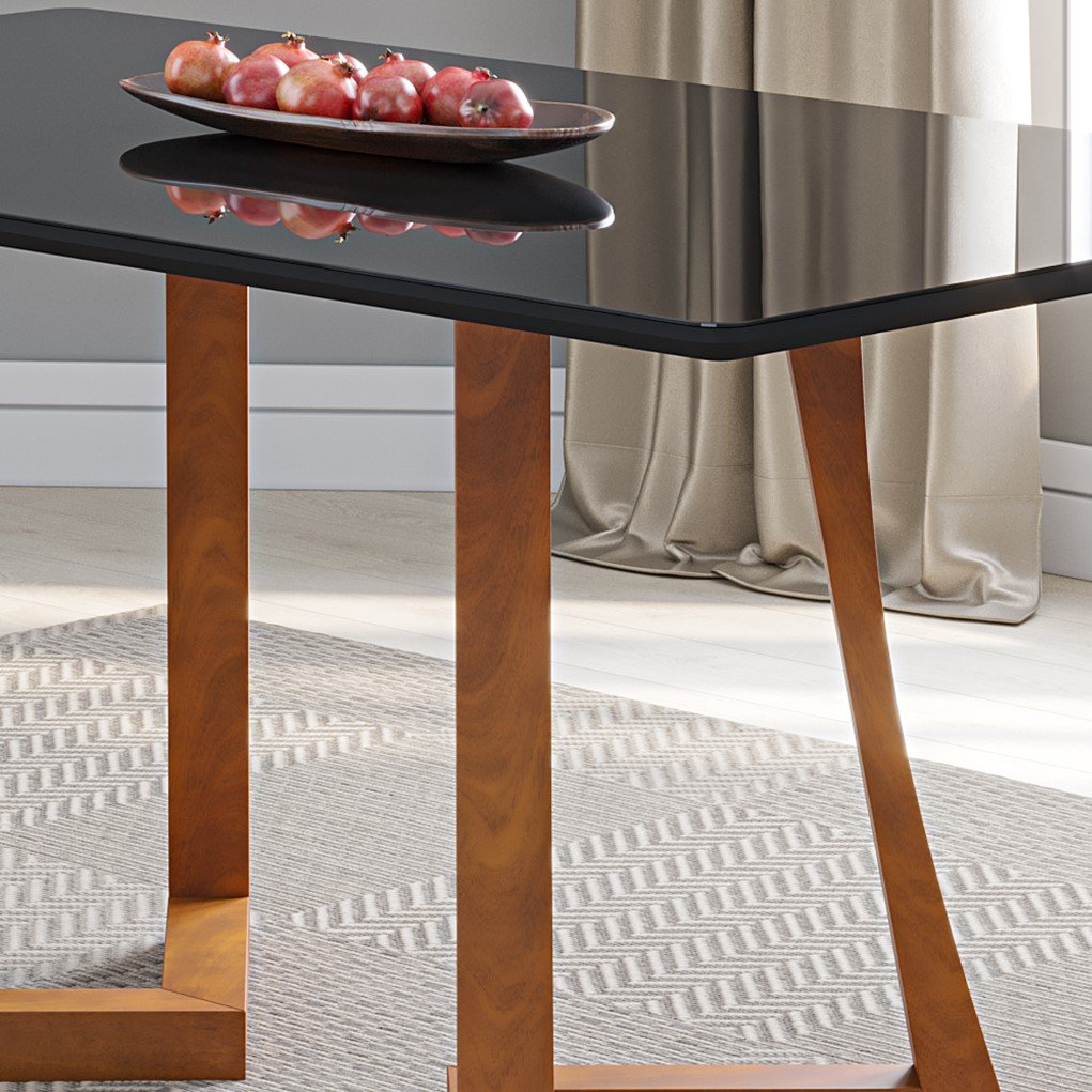 Mesa de Jantar Pés Madeira Maciça com Vidro 6 Cadeiras Madeira Dalia ...